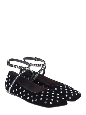 Amina Muaddi Ane Crystal Velvet Ballet Flats - Black
