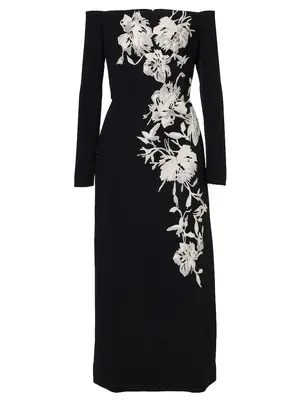 Elie Saab Embroidered Off-shoulder Midi Dress - Black