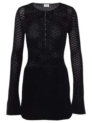 Saint Laurent Wool-blend Crochet Minidress - Black