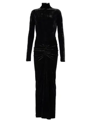 Alaïa Ruched Velvet Midi Dress - Black