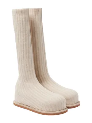 Amina Muaddi Veneda 15 Knee-high Sock Boots - Beige