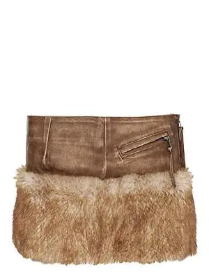 JADED LONDON Faux-leather Mini Skirt With Faux-fur Embellishment - Natural