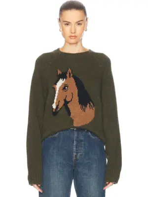 THE ELDER STATESMAN The Elder Statesman Horsey Raglan Crew Neck Sweater