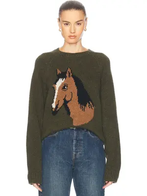 THE ELDER STATESMAN The Elder Statesman Horsey Raglan Crew Neck Sweater