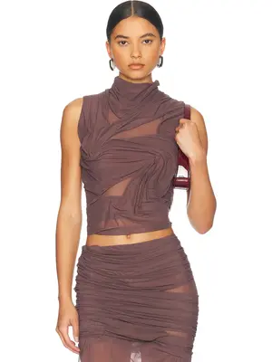 DI PETSA Wetlook High Neck Top - Brown