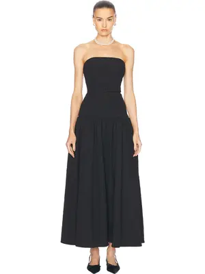 NICHOLAS Arete Strapless Drop Waist Midi Dress With Self Belt - Black