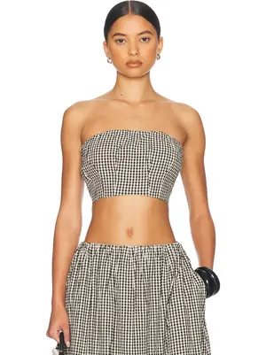 Posse Mira Strapless Crop Top - Gingham Black & Cream