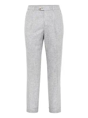 Brunello Cucinelli Brunello Cucinelli Houndstooth Alpaca-Blend Trousers Grey