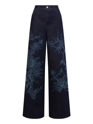 Alberta Ferretti Floral-print Wide-leg Jeans - Blue