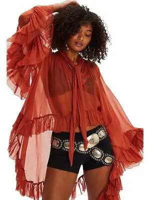 Free People Frill Top Burnt Ochre