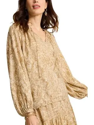 Tommy Bahama Metallic Snakeskin Print Peasant Top - Travertine
