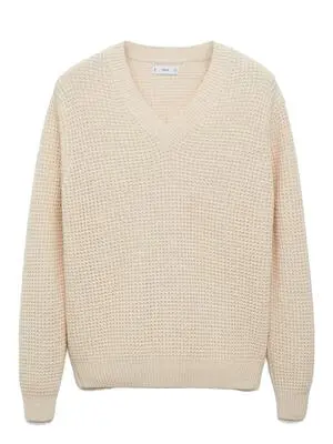 Mango V-neck Sweater - Ecru