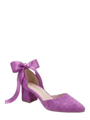 FOREVER & ALWAYS SHOES Forever & Always Shoes Fiona Low Block Heels With Ribbon Detailing Fuchsia Suede