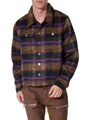 Mnml Textured Stripe Shirt Jacket Brown