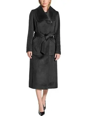 Sentaler Wide Collar Long Wrap Coat - Black