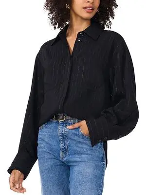 Vince Camuto Metallic Pinstriped Shirt - Rich Black