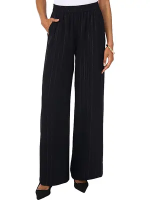Vince Camuto Metallic Pinstriped Wide Leg Trousers - Rich Black