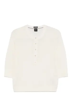 BOSS Henley-neck Sweater - White
