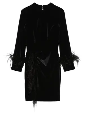 CRISTALLINI Ostrich-feather Velvet Mini Dress - Black