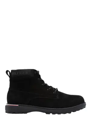 Tommy Hilfiger Logo-jacquard Suede Boots - Black