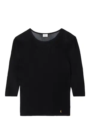 Saint Laurent Embellished Fine Knit Top - Black