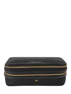 ANYA HINDMARCH Leather-trimmed Jacquard Cosmetics Case - Black