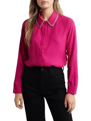 NIKKI LUND Sylvi Rhinestone Collar Shirt - Magenta