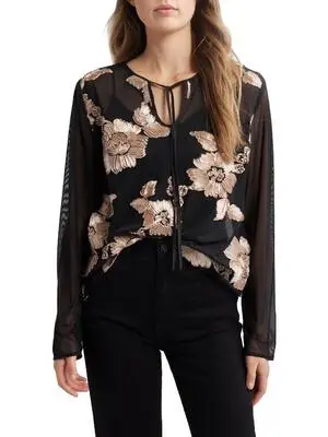 NIKKI LUND Frea Floral Tie Neck Blouse - Black
