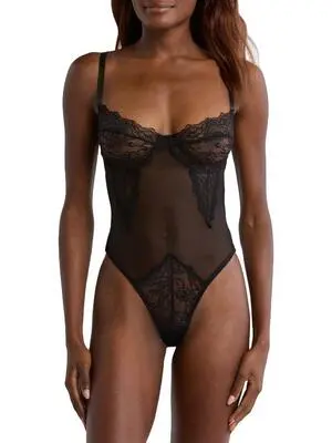 COQUETTE Underwire Lace And Mesh Teddy - Black