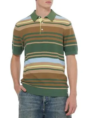 Scotch & Soda Stripe Textured Cotton Knit Polo - Sage Green Multi Stripe