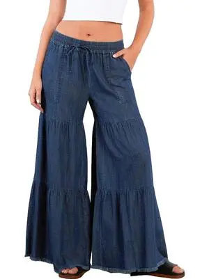 BILLY T Tiered Wide Leg Pants - Dusk Denim
