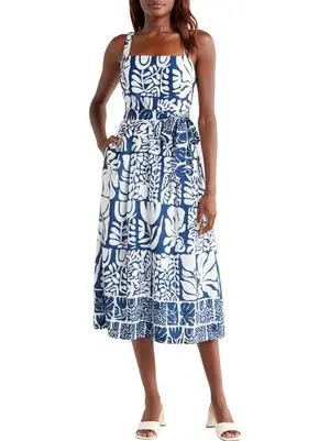 Julia Jordan Julia Jordan Printed Midi Dress Blue Ivory