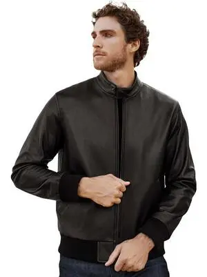 ITALIC Chase Lambskin Leather Bomber Jacket - Black