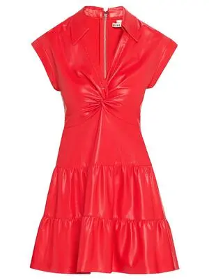 Alice + Olivia Vegan Leather Mini Dress - Bright Ruby