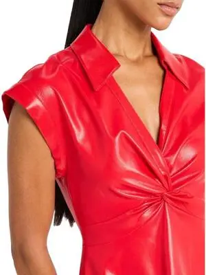 Alice + Olivia Vegan Leather Mini Dress - Bright Ruby