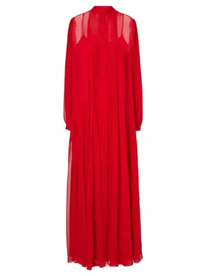 Costarellos Clarinda Pleated Silk Georgette Maxi Dress - Red