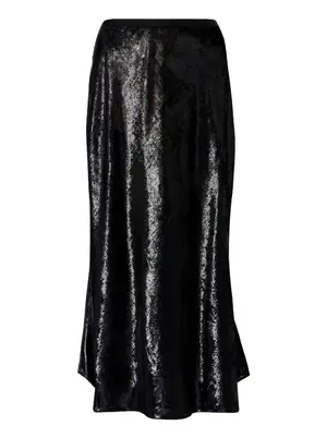 Ralph Lauren Lamé Satin Midi Skirt - Black