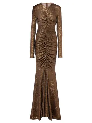 Norma Kamali Sequined Ruched Gown - Metallic
