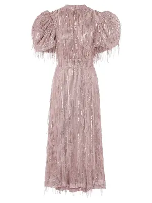 ROTATE BY BIRGER CHRISTENSEN Rotate Sequined Balloon-Sleeve Midi Dress Pink