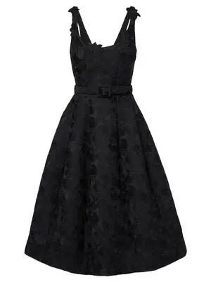 Oscar De La Renta Orchid Embroidered Lace Midi Dress - Black