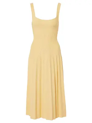 Staud Ellison Pleated Midi Dress - Yellow