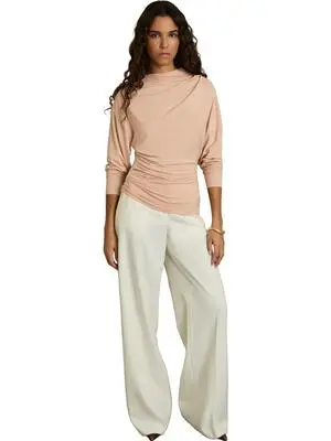 REISS Daisy Draped Jersey Top - Blush