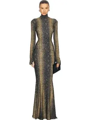 Norma Kamali Long Sleeve Turtleneck Fishtail Gown - Python