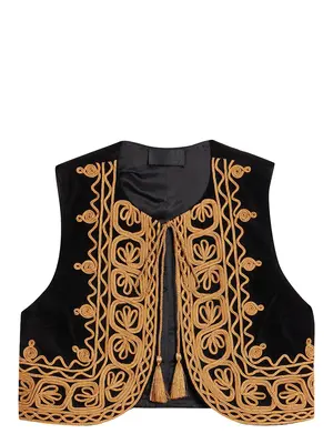 NILI LOTAN Audette Embroidered Velvet Vest - Black