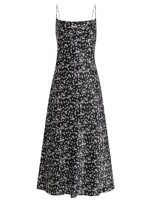 NILI LOTAN Enora Floral-print Silk-satin Midi Dress - Black
