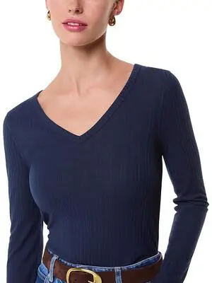 Whistles Ribbed V-neck Top - Navy