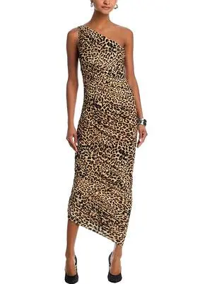 Norma Kamali Norma Kamali Diana Asymmetrical Gown In Cheetah Patch Cheetah Patch