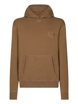 Dolce & Gabbana Wool And Silk Hoodie With Dg Patch - Beige