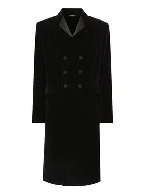 Dolce & Gabbana Velvet Coat With Satin Details - Black