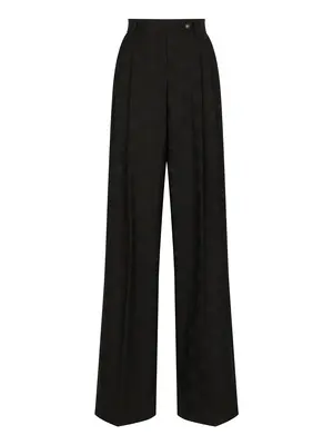 Dolce & Gabbana Flared Wool Jacquard Pants With Dg Logo - Black